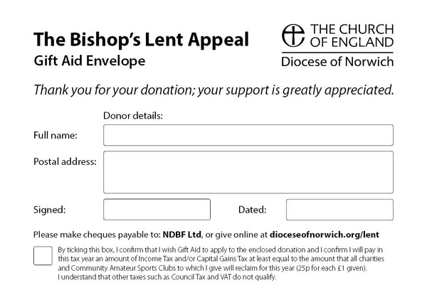 Donations envelopes for the Lent Appeal – Diocese of Norwich - Online Shop